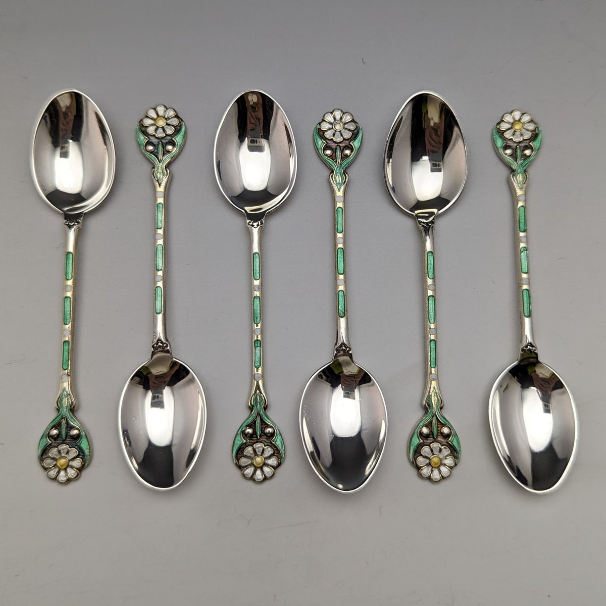 1938 British vintage enamel decorated sterling silver teaspoon set of ...