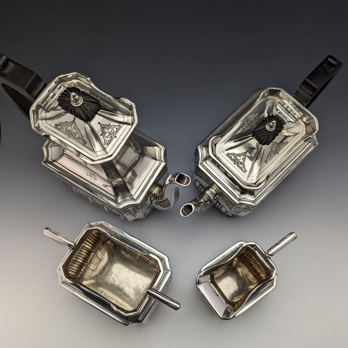 Around 1900 English Antique Britannia Metal Tea Set 4 Pieces Walker an ...