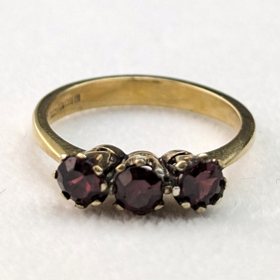 1997 British Vintage Jewelry Garnet Sterling Silver Gilt Ring Ring ...