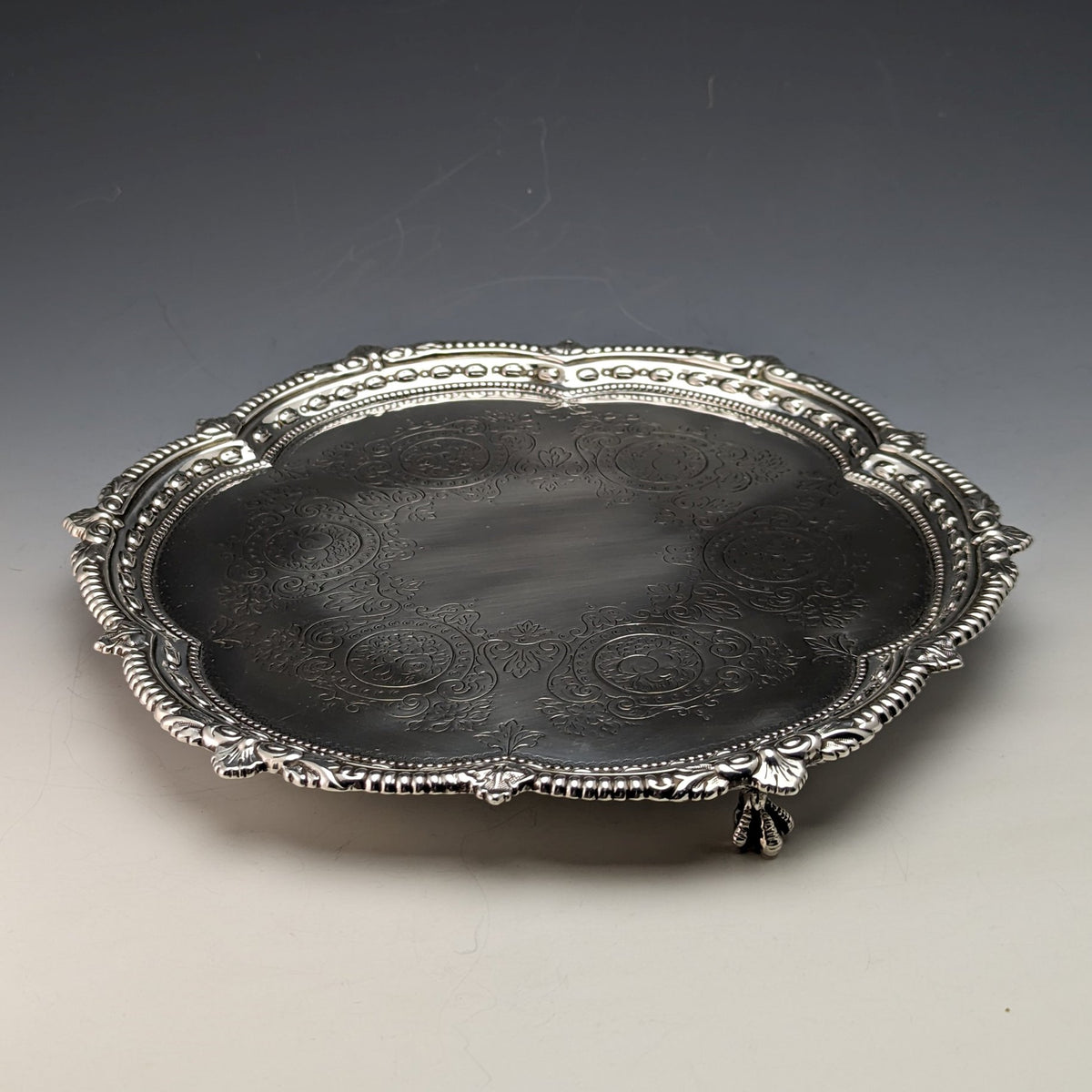 1899 British Antique Sterling Silver Salva Card Tray Diameter 22cm 315 ...