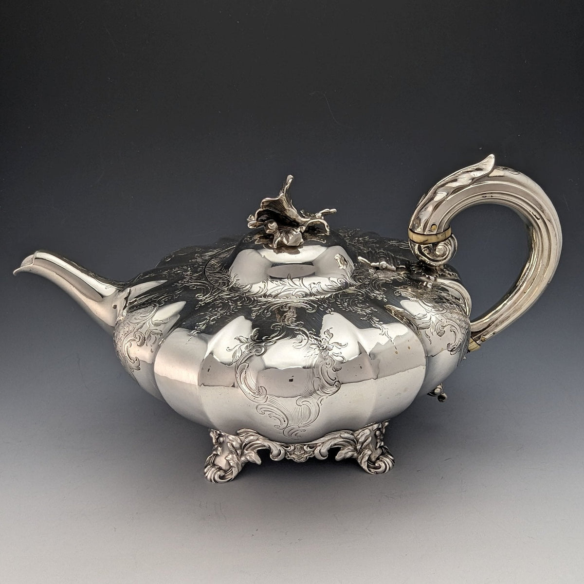 1847 British Antique Sterling Silver Melon-shaped Teapot 696g Charles ...