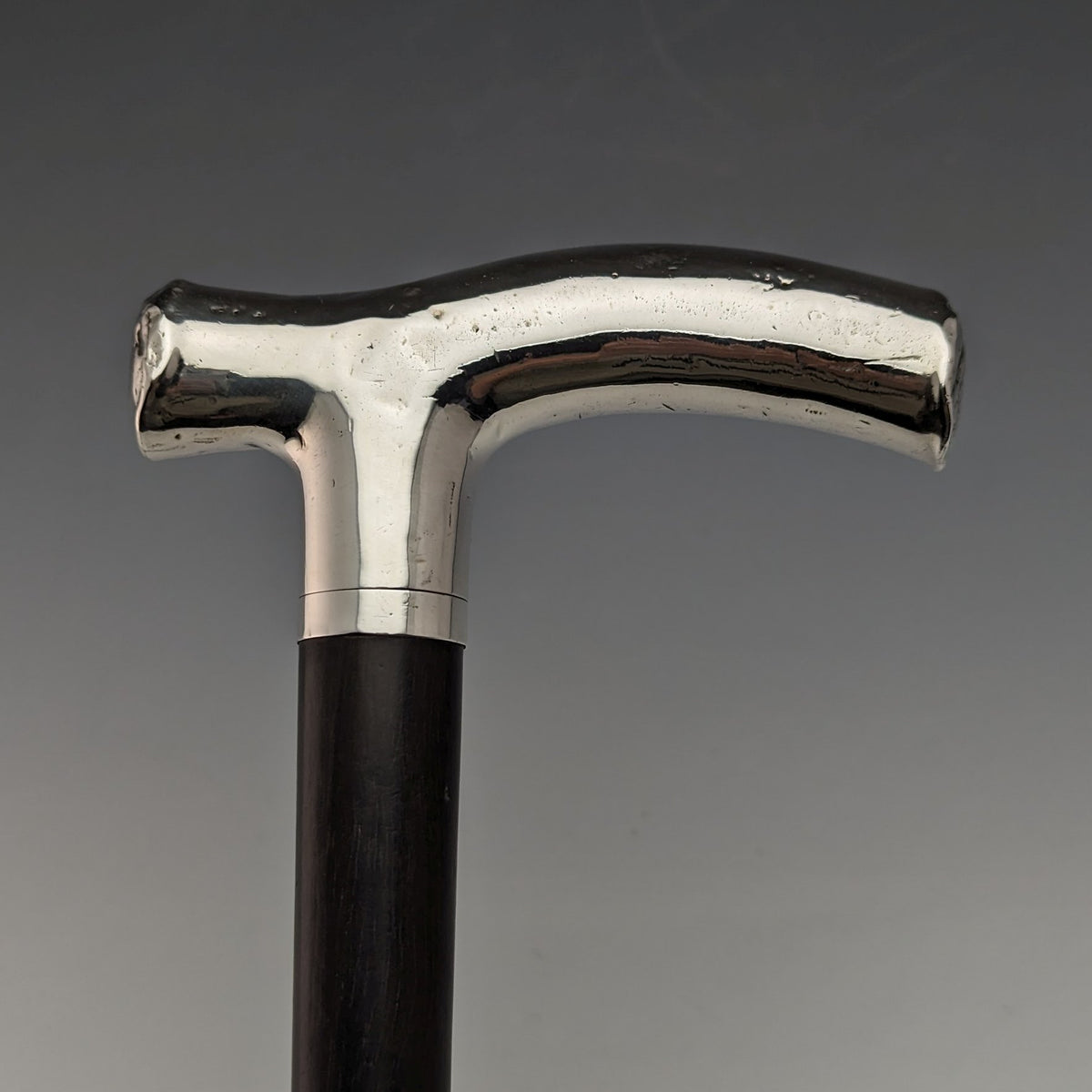 1892 British Antique Men's Cane Sterling Silver Derby Handle Brown Sha ...