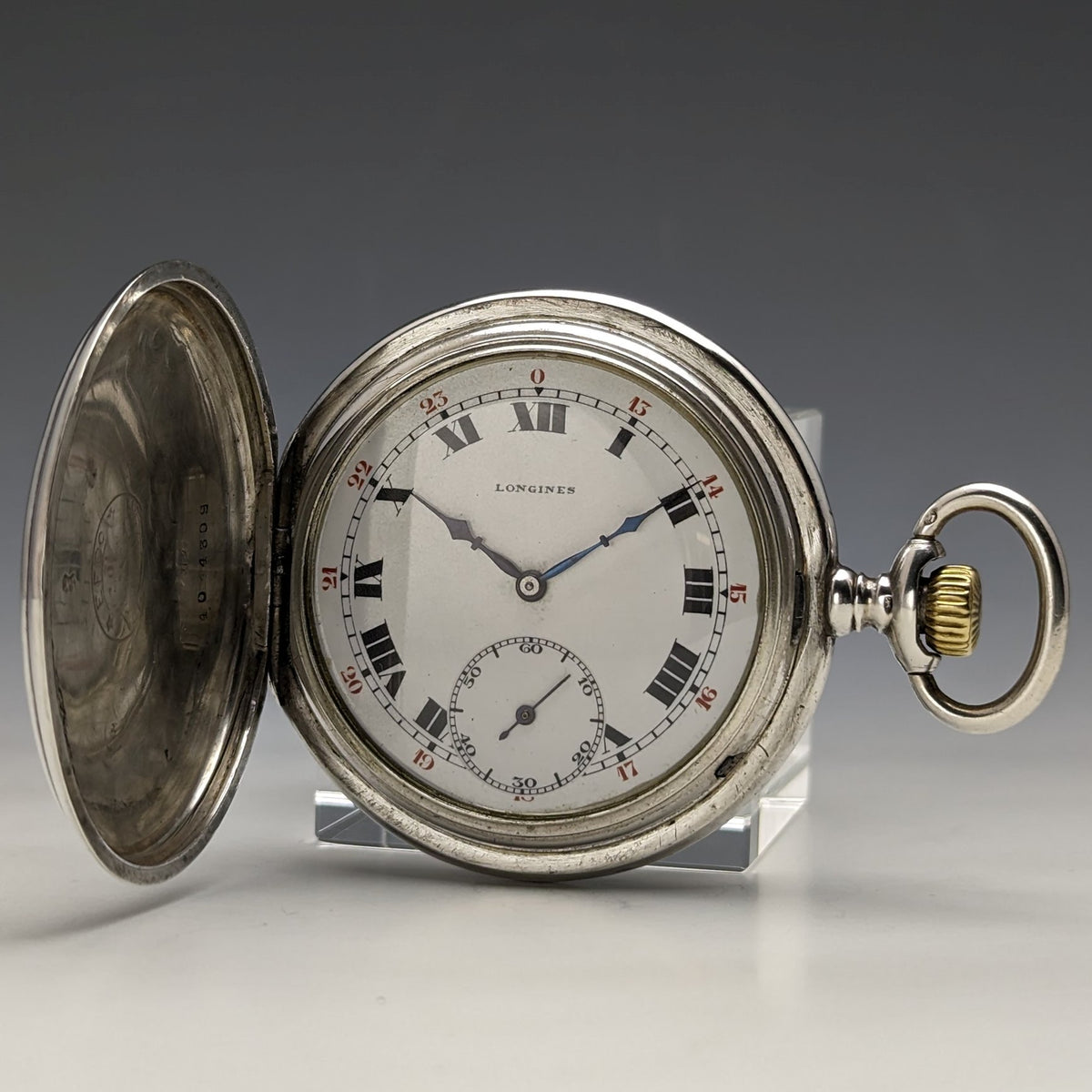 Circa 1922 Antique Longines Pocket Watch Silver side Hunter case in go ...