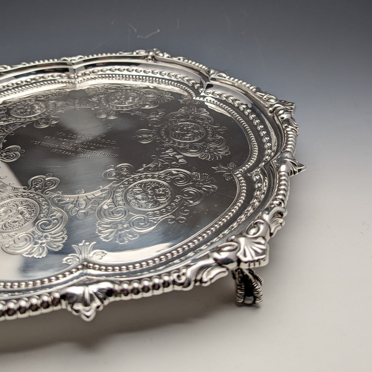 1903 British Antique Sterling Silver Salva Tray Diameter 32cm 824g GOL ...
