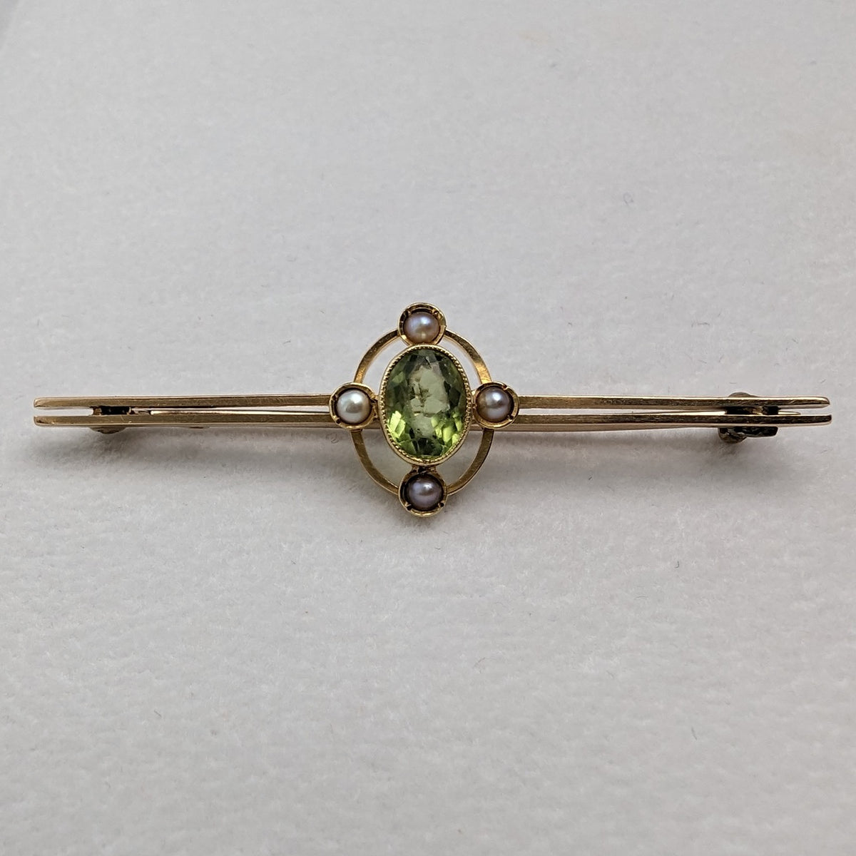 British Antique 15ct Gold Greenstone & Pearl Pin Brooch – SILVER-LUG