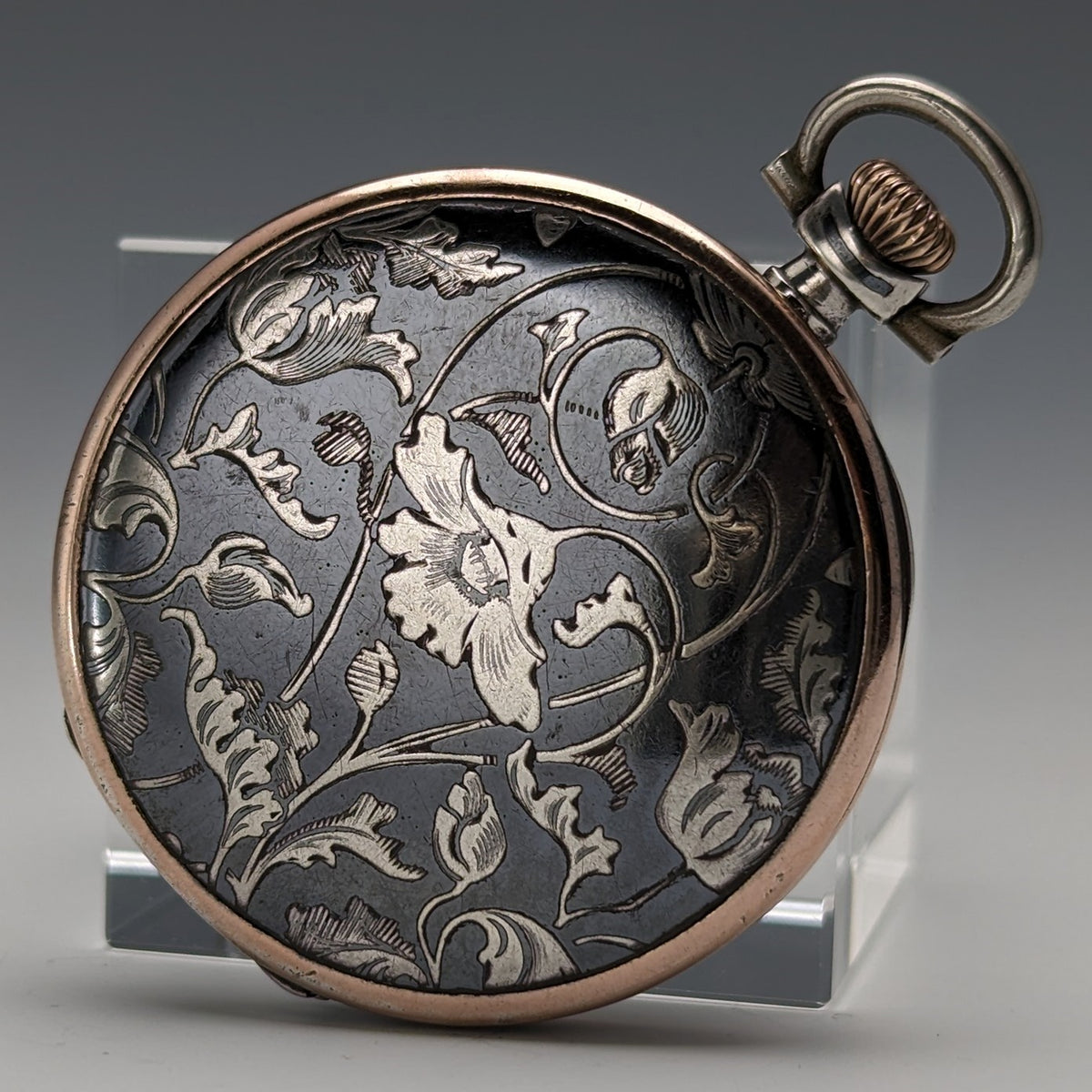 Circa 1923 Antique Longines pocket watch with flower and bird decorati ...