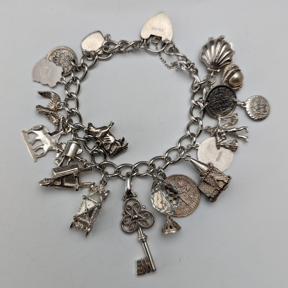 1970s British vintage sterling silver charm bracelet 60g – SILVER-LUG