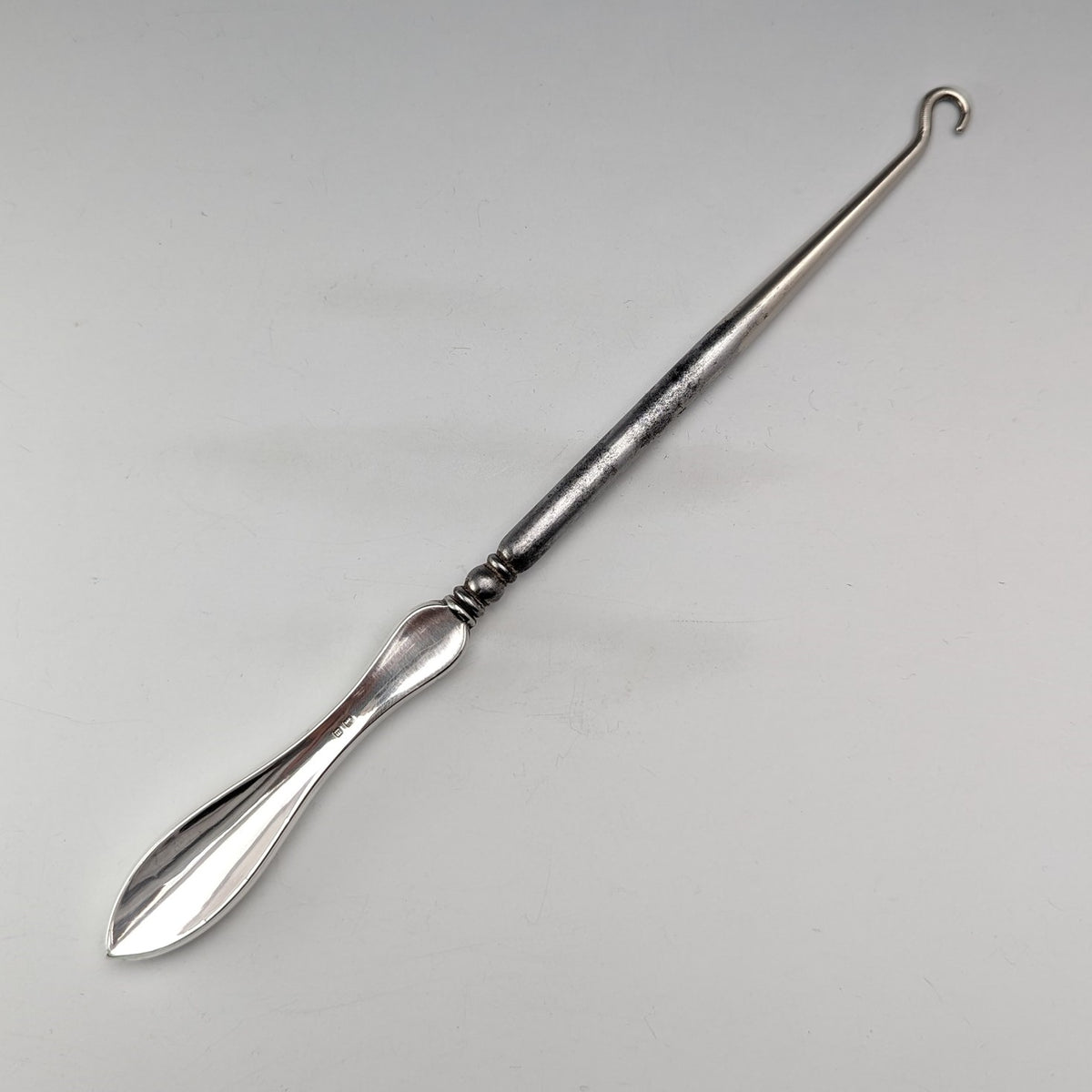 1911 British antique sterling silver handle large button hook boot hoo ...