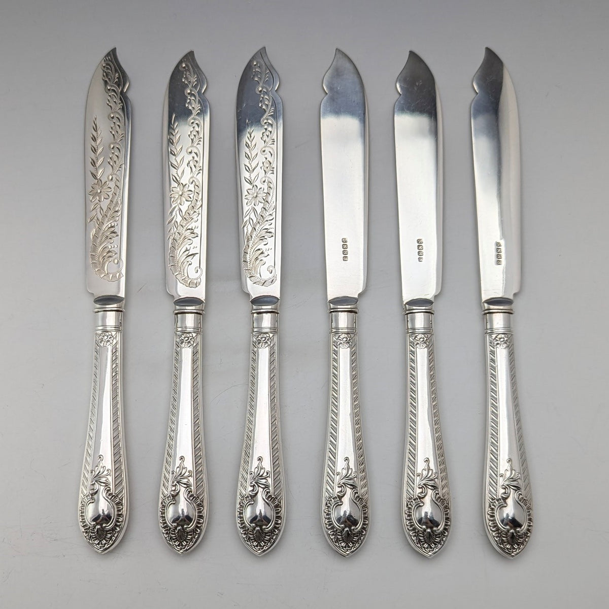 6 pairs of antique British silver plate cutlery from around 1910 in a ...
