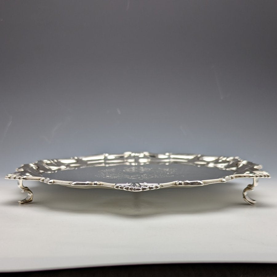1904 British Antique Pure Silver (925 Silver) Salva Diameter 24.5cm 45 ...